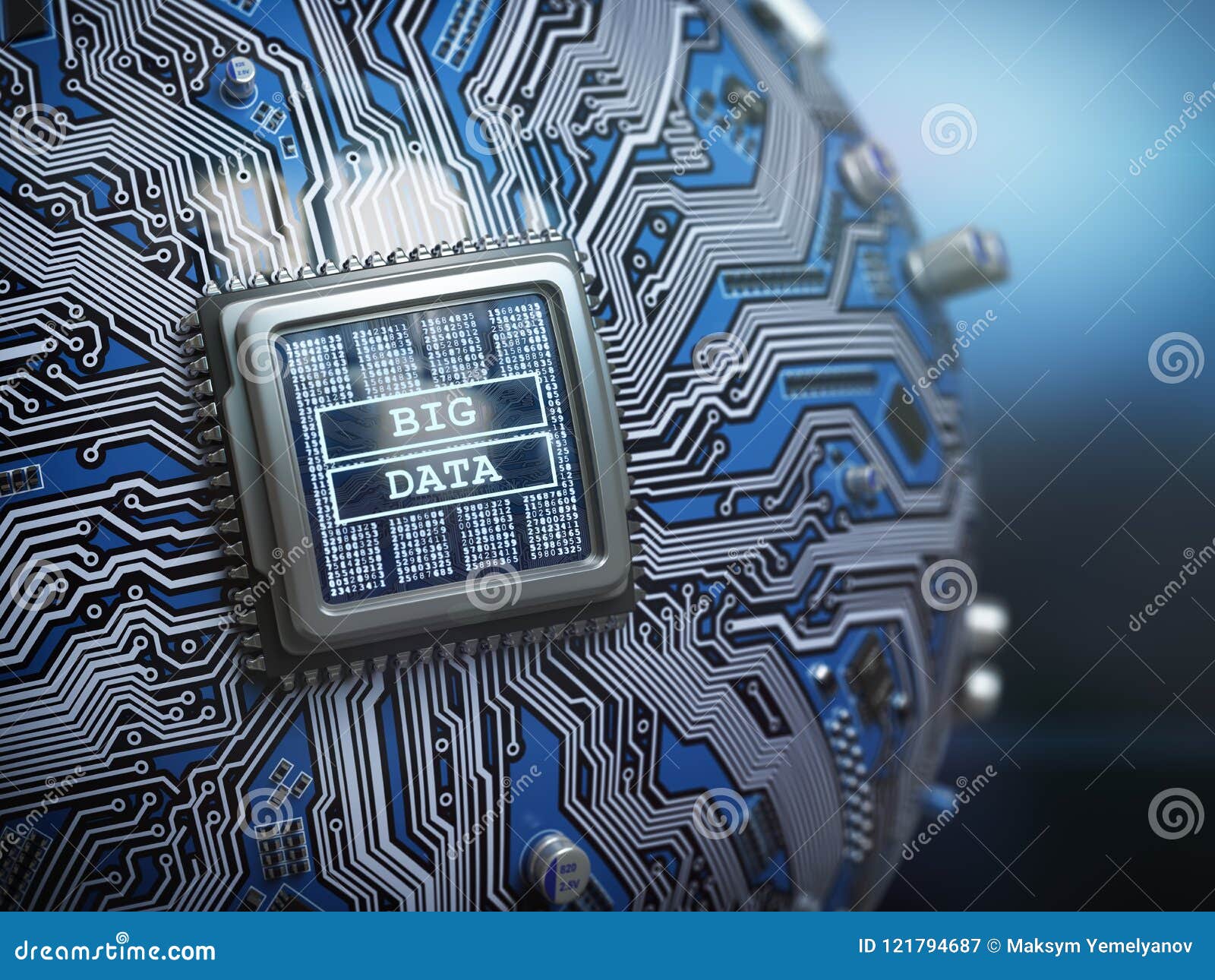 Big Data Concept. CPU Processor with Text Big Data on the Spherical ...