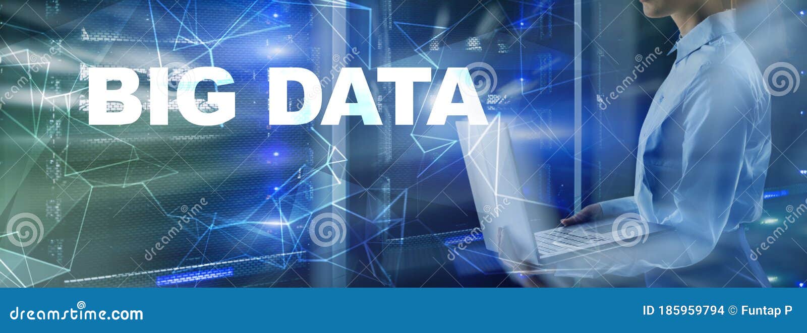 Big Data Concept on Geometric Lines Background. Blurred Data Center ...