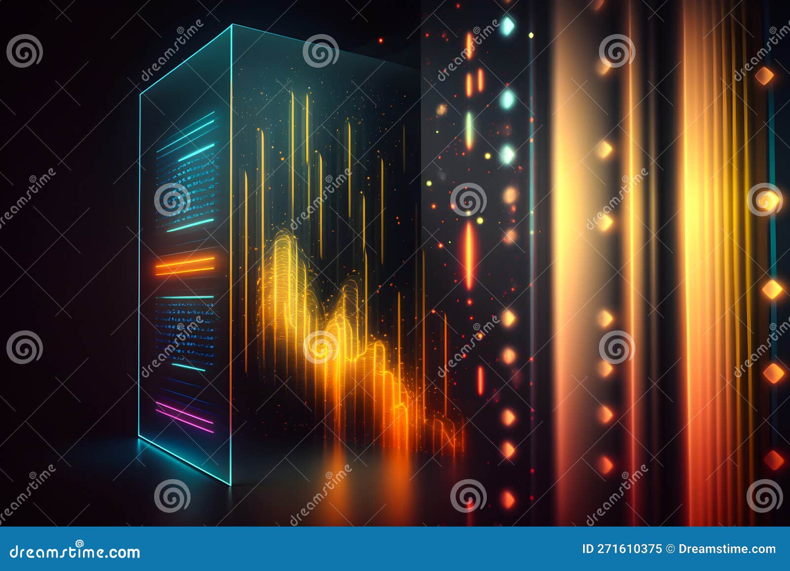 Big Data Concept with Neon Server with Bright Neon Elements Stock Image ...