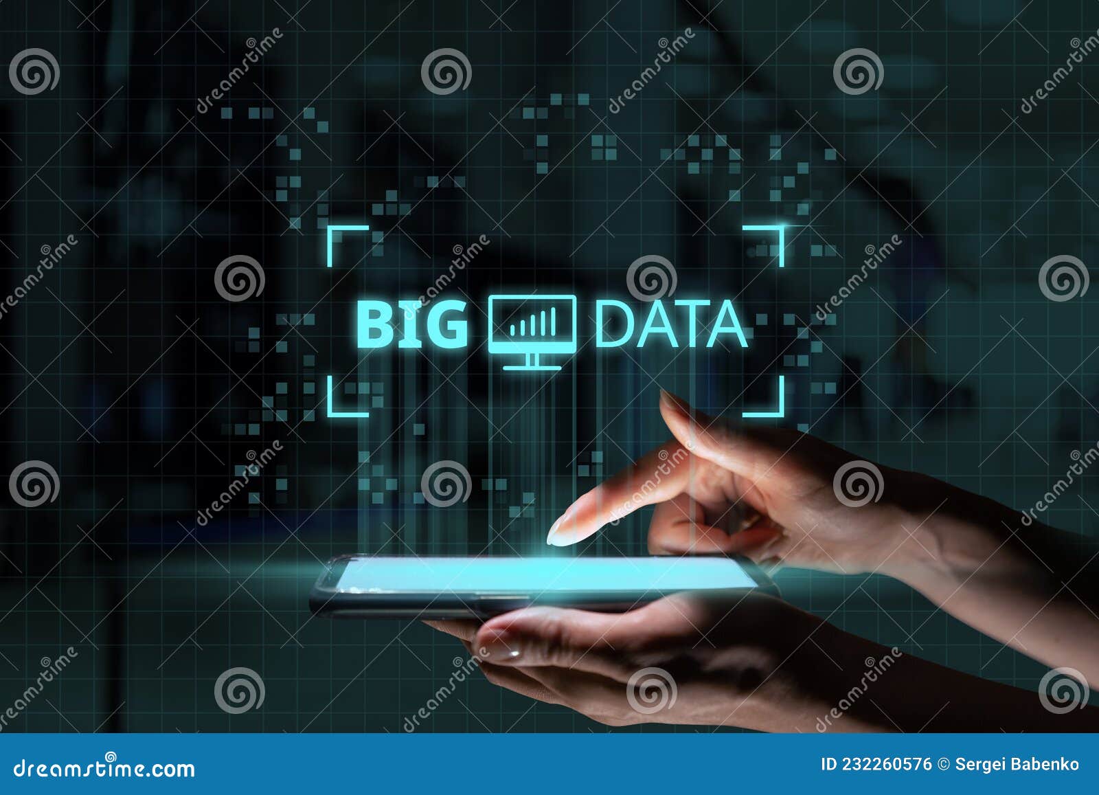 Big Data Concept Over Hand with Graphical Graphs Stock Photo - Image of ...