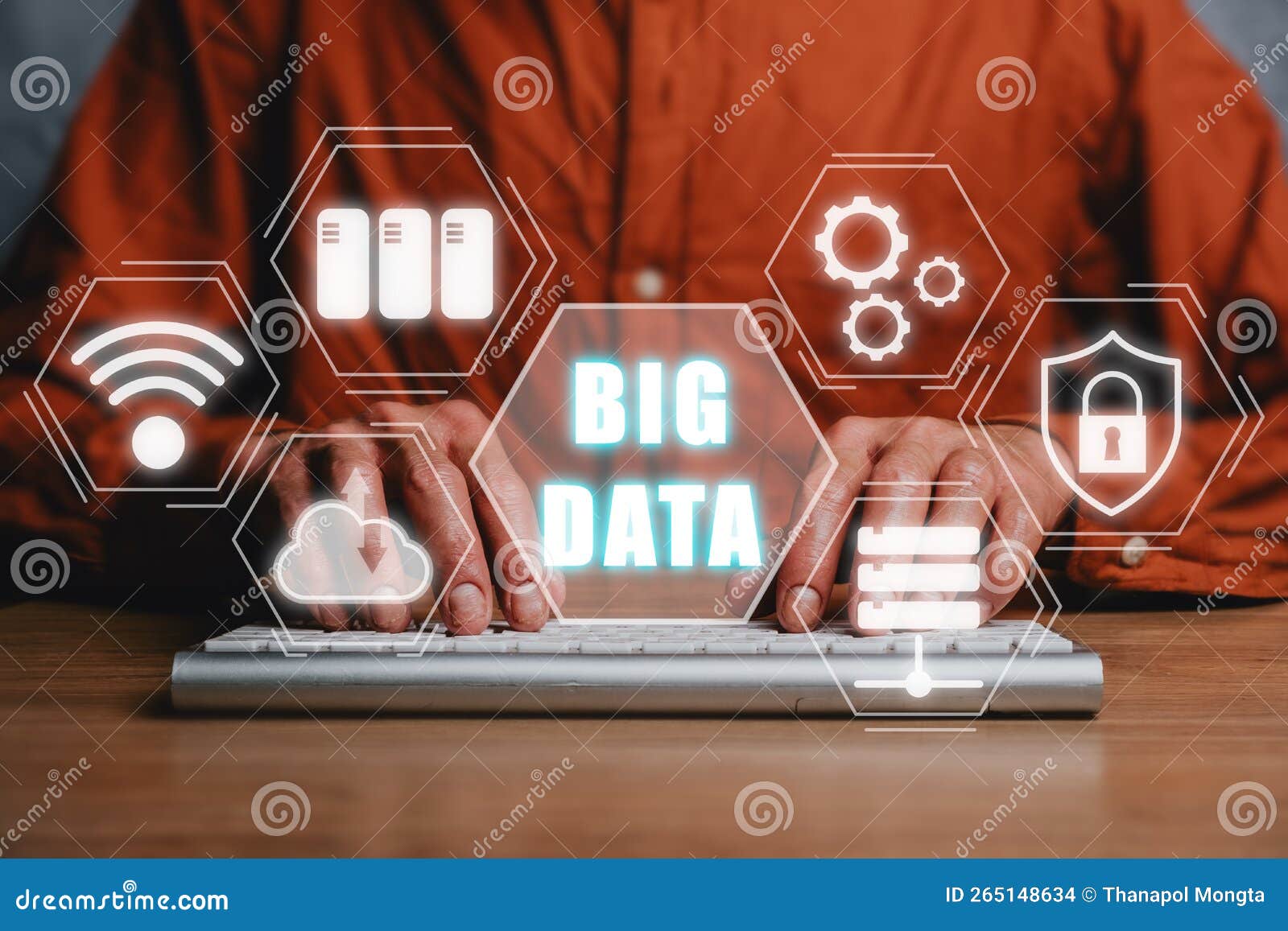 Person Typing Keyboard Computer with Big Data Icon on Vr Screen on ...