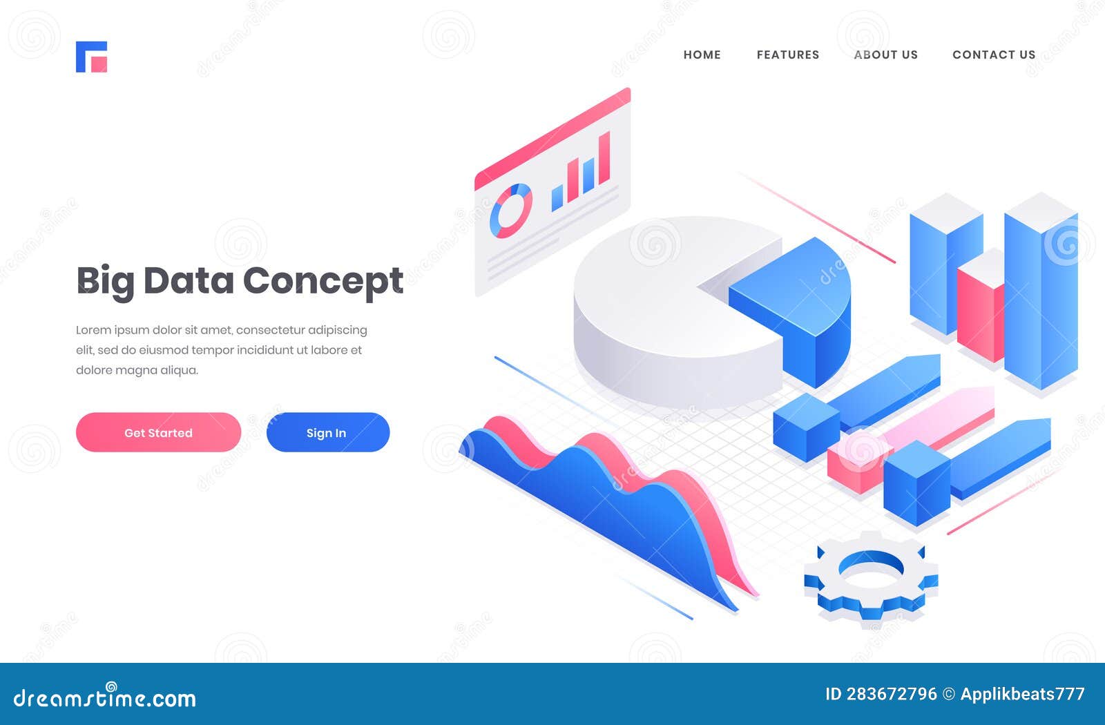 Big Data Concept Website Poster or Landing Page Design with 3d ...