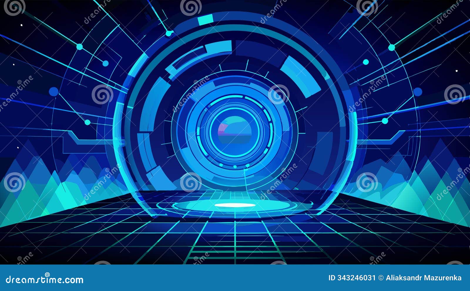 Big Data Connection Futuristic Technology. Abstract Background with Blue Glowing Geometric ...