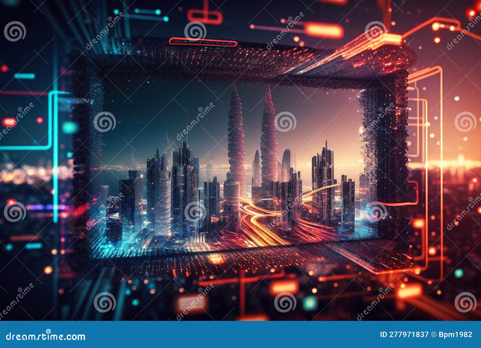 Big Data Connection Technology. Cityscape Telecommunication and ...
