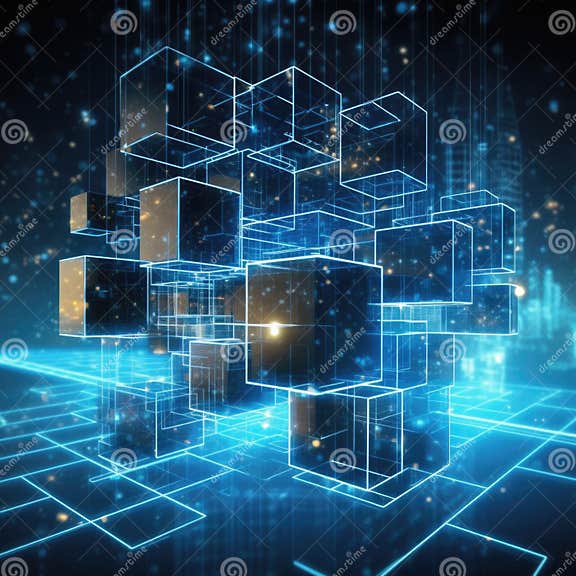 Big Data Cube Made of Glowing Particles. Isometric Bright Box with ...