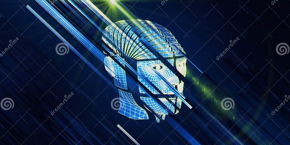 Big Data. 3D Rendering of Abstract Background with Wireframe Human Head ...