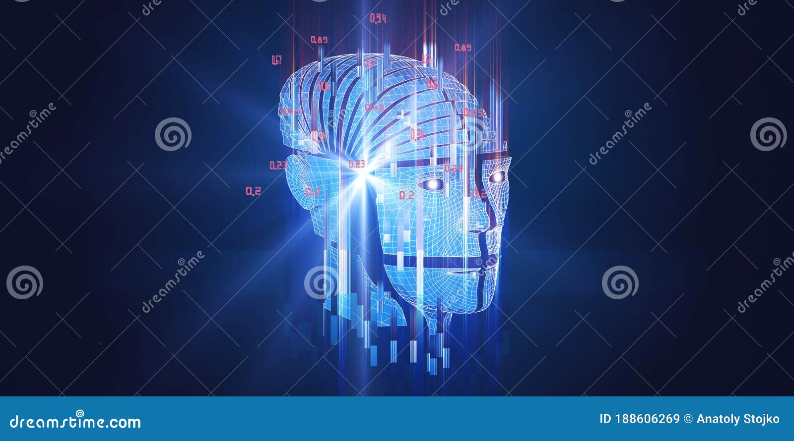 Big Data. 3D Rendering of Abstract Background with Wireframe Human Head ...