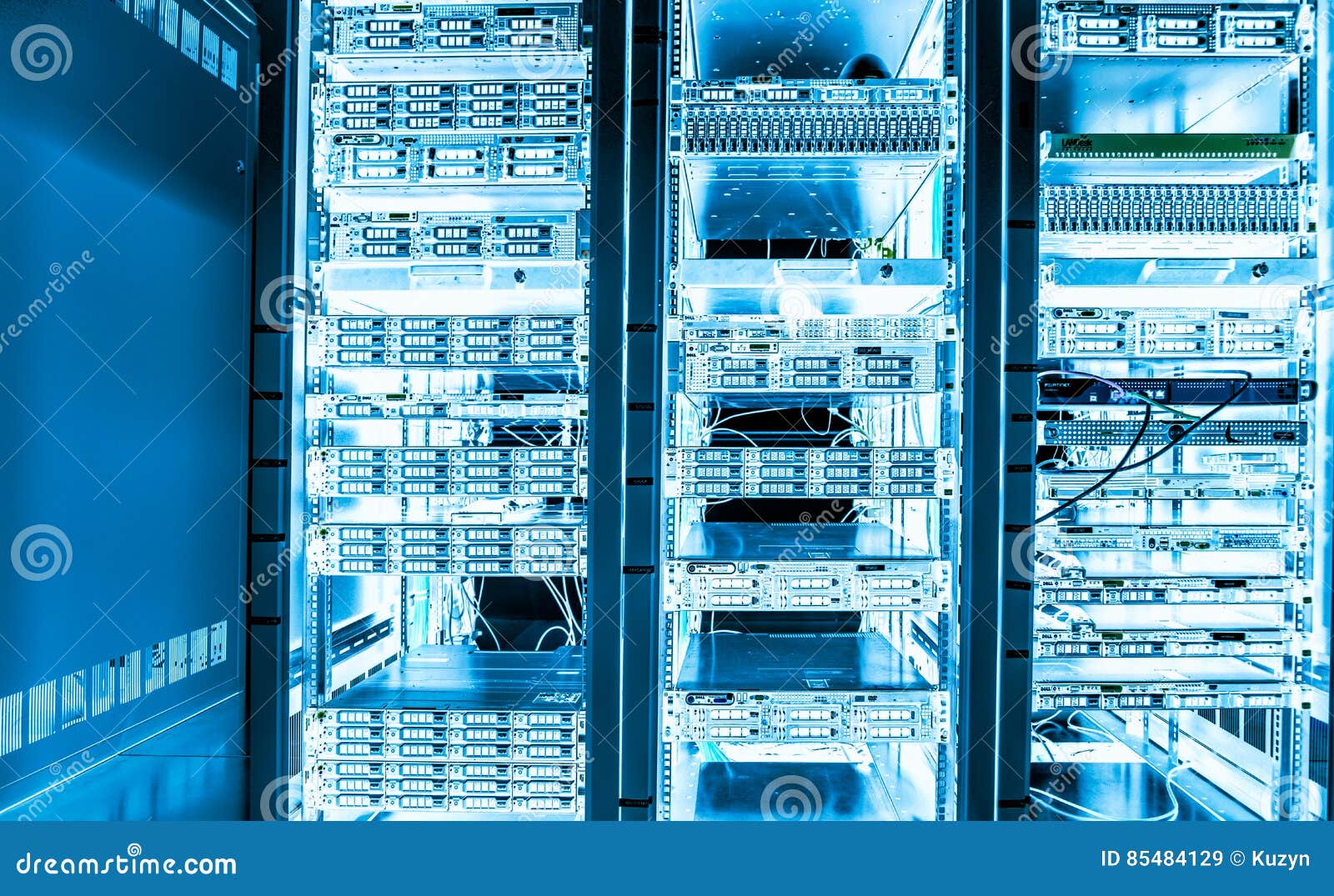 Big Data Dark Server Room With Bright Equipment Royalty-Free Stock ...