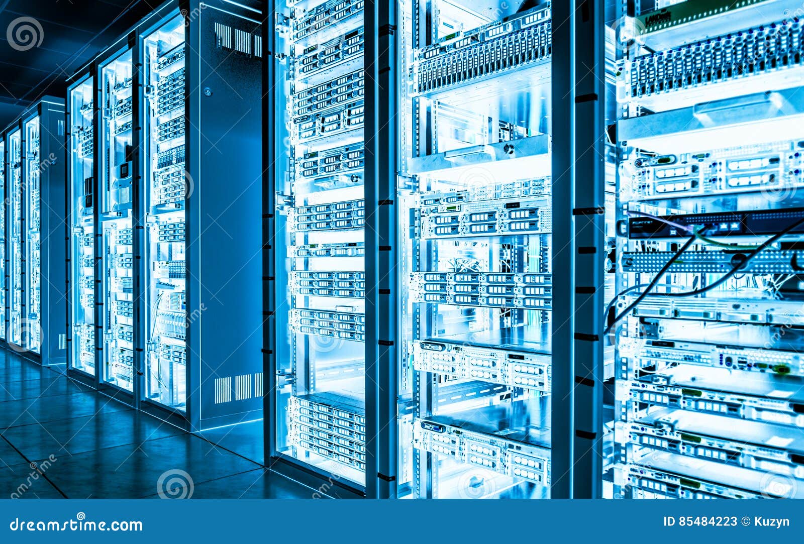 Big Data Dark Server Room with Bright Equipment Stock Image - Image of ...