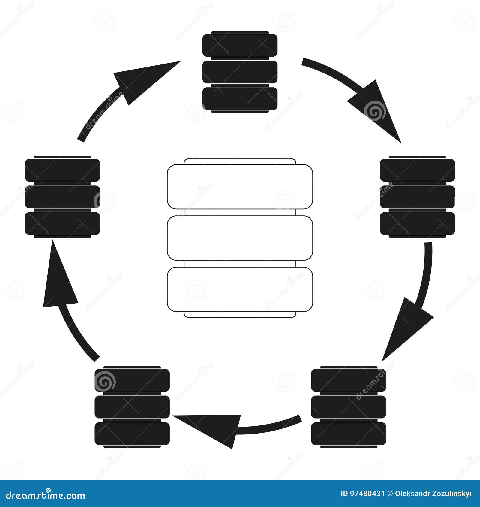 Big Data Database Cycle Vector Black Icon on White Background. Stock ...