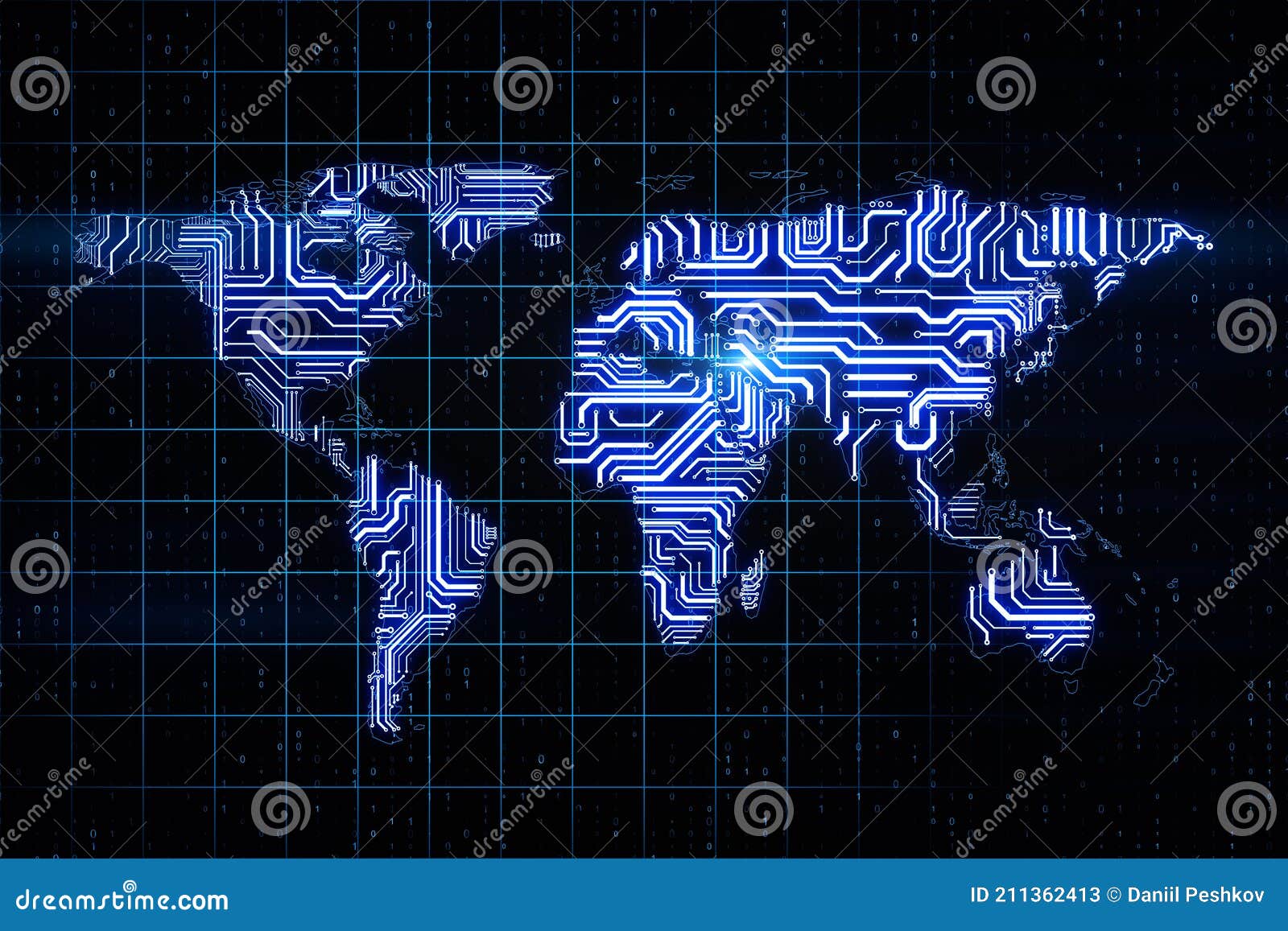 Big Data Digital Communication Concept with Microcircuit World Map at ...