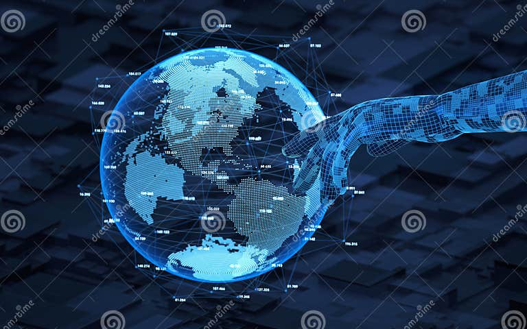 Big Data and Digital Earth, 3d Rendering Stock Illustration ...