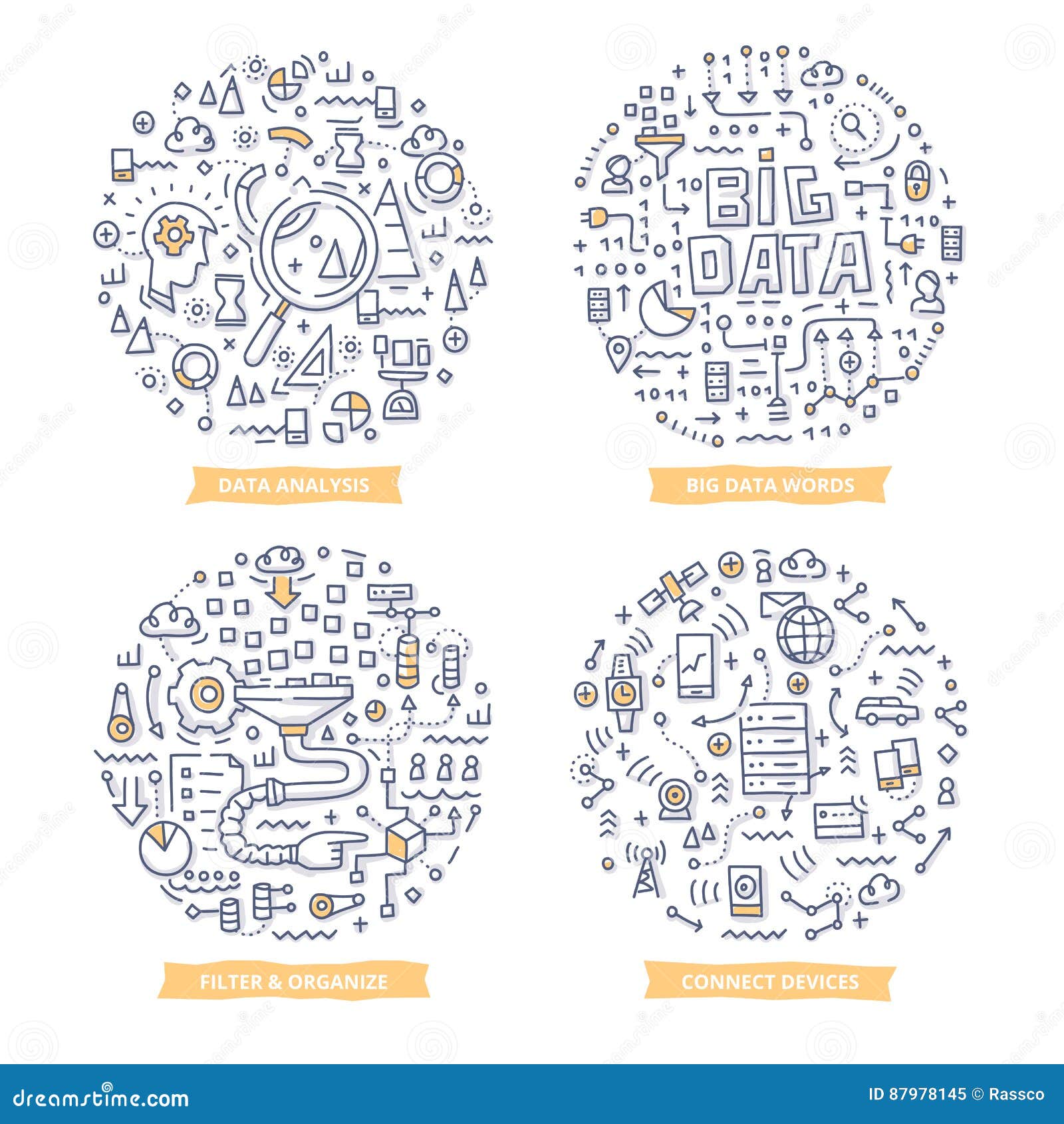 Big Data Doodle Illustrations Stock Vector - Illustration of network ...