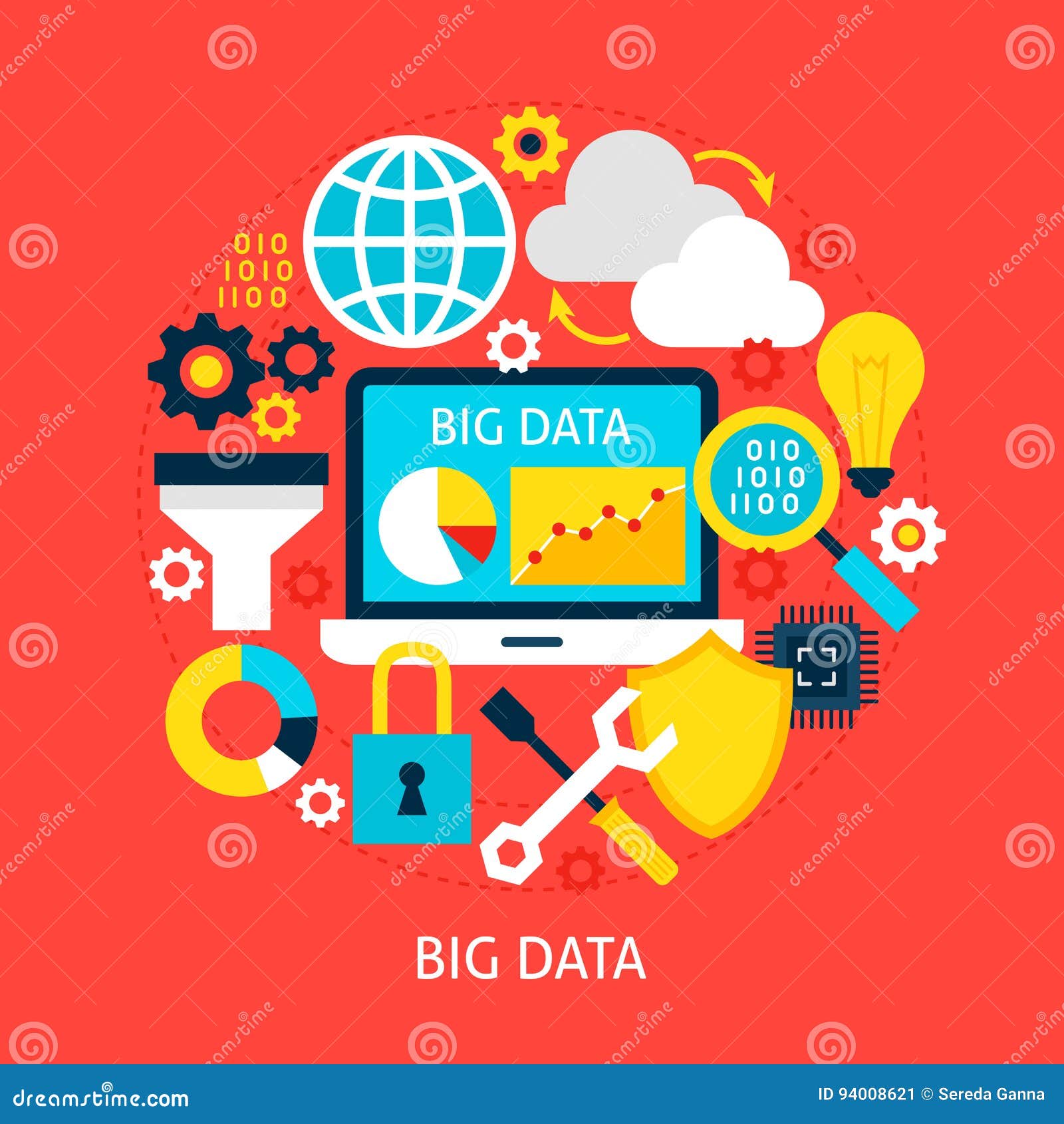 Big Data Flat Concept stock vector. Illustration of chart - 94008621