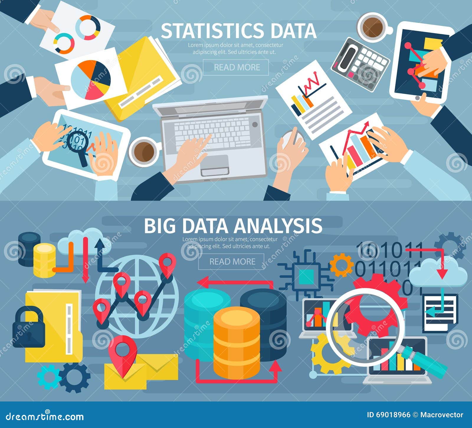 Big Data Flat Horizontal Banners Set Stock Vector - Illustration of ...