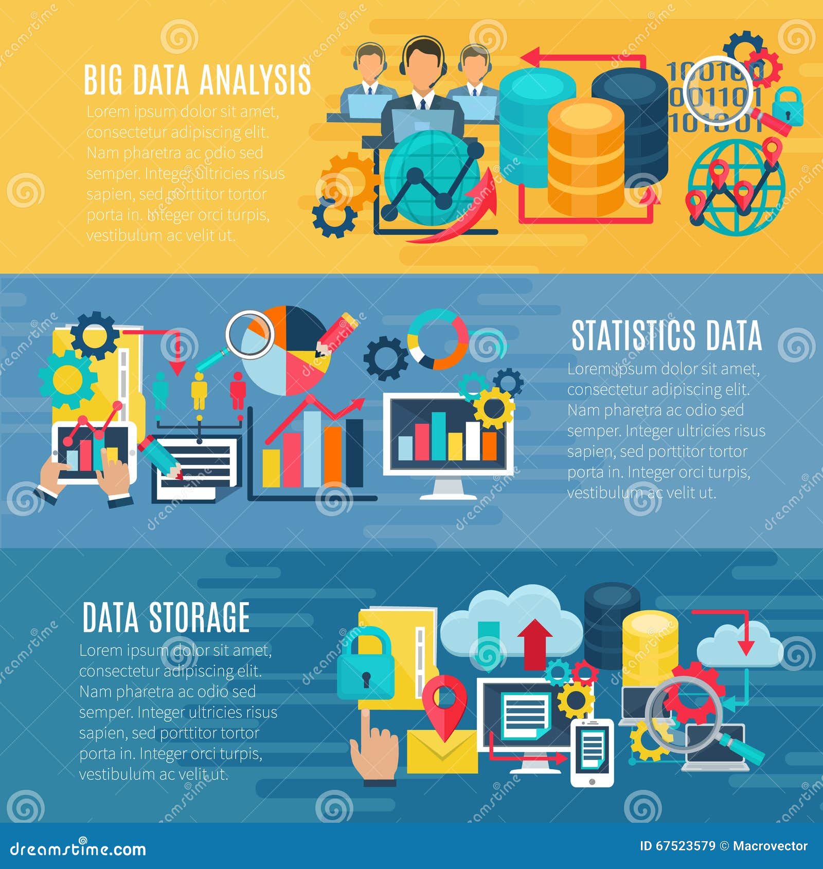 Big Data Flat Horizontal Banners Set Stock Vector - Illustration of ...
