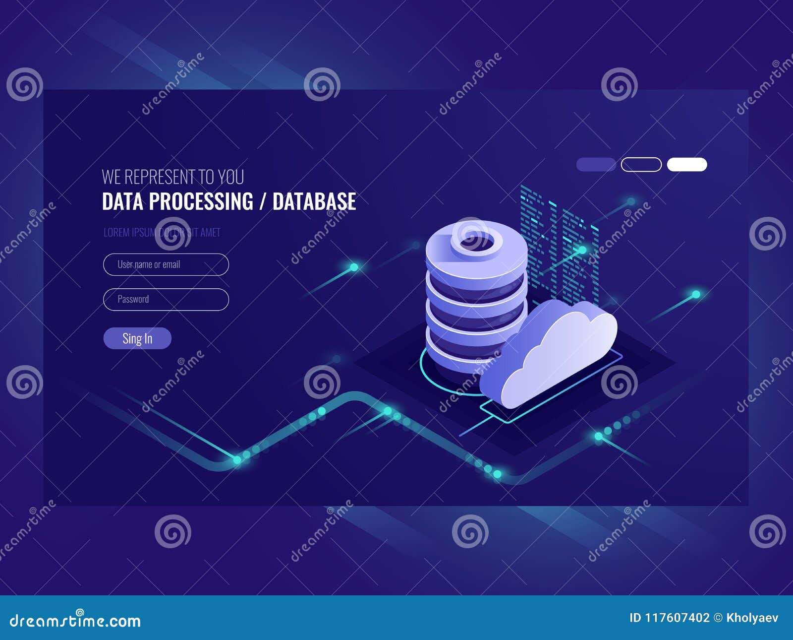 Big Data Flow Processing Concept Cloud Database Isometric Vector Web Hosting And Server Room
