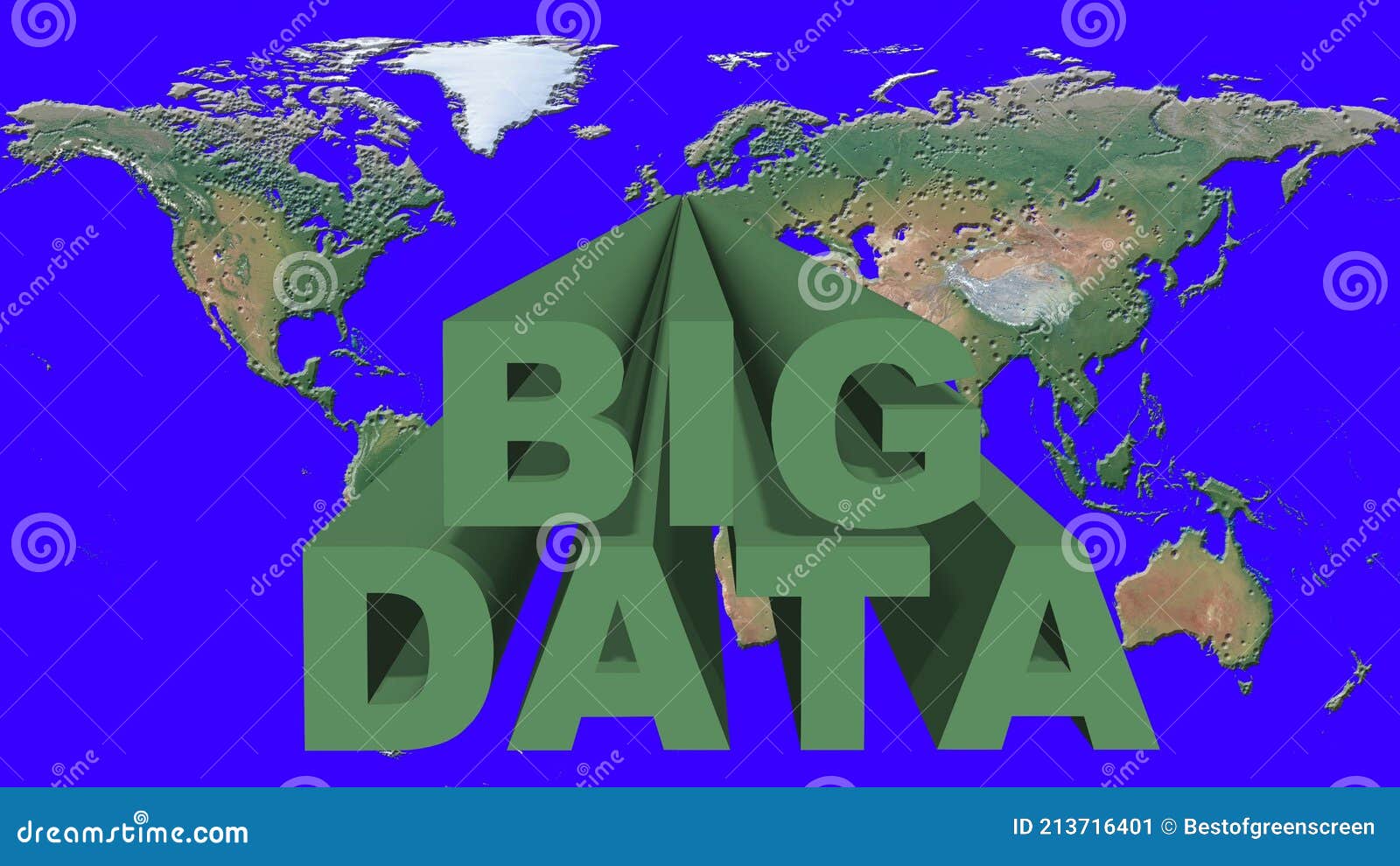 BIG DATA - Green Lettering in Front of a World Map on Blue Background ...