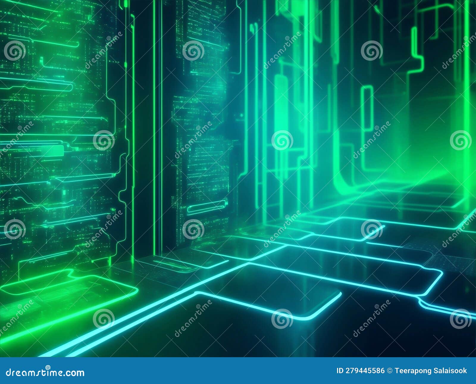 Big Data Green Neon Background, Ai Power, Metaverse, Generative AI ...