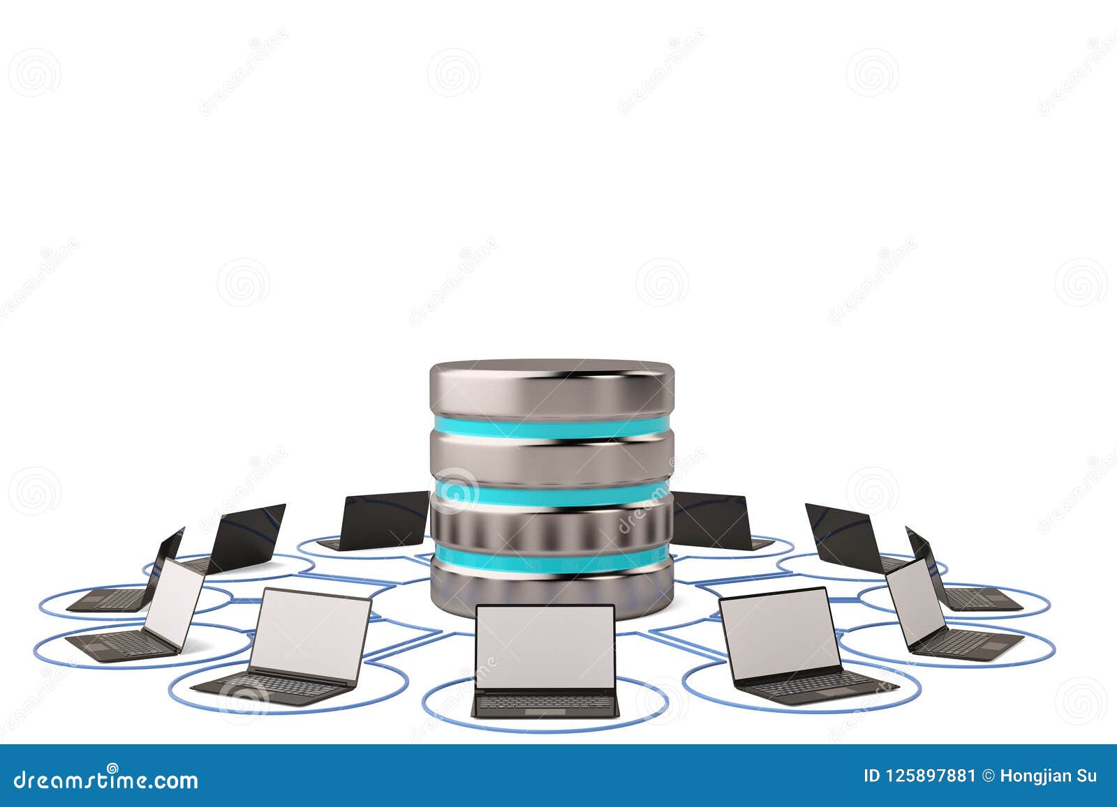 Big Data Hard Disk Drive Metal Data Storage Icon and Laptops.3D Stock ...