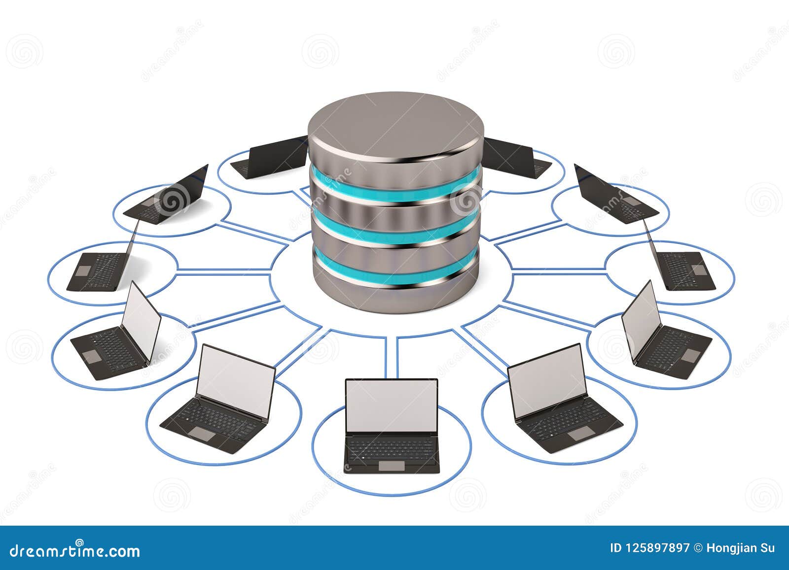 Big Data Hard Disk Drive Metal Data Storage Icon and Laptops.3D Stock ...