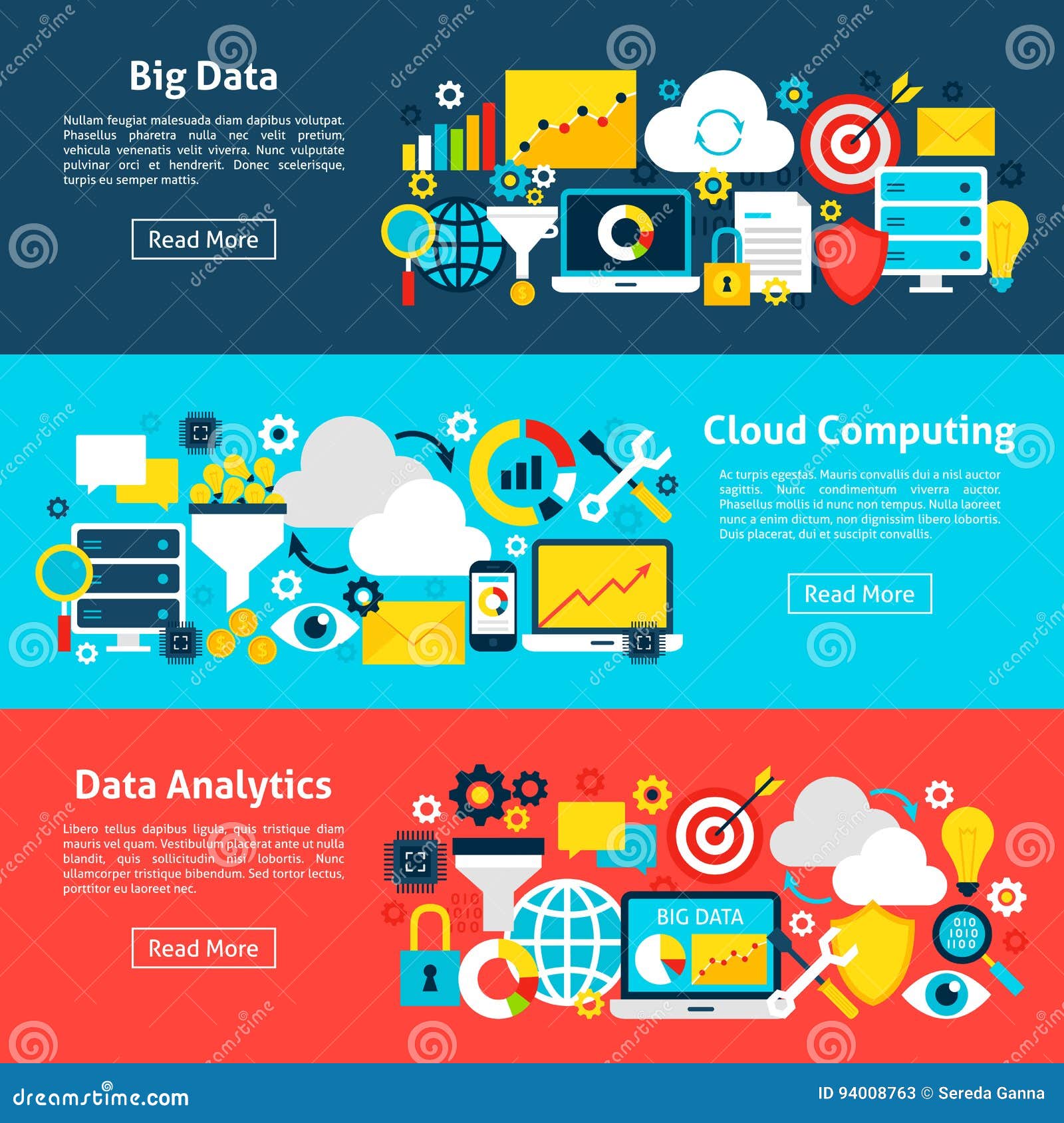 Big Data Horizontal Banners Stock Vector - Illustration of gear, graph ...