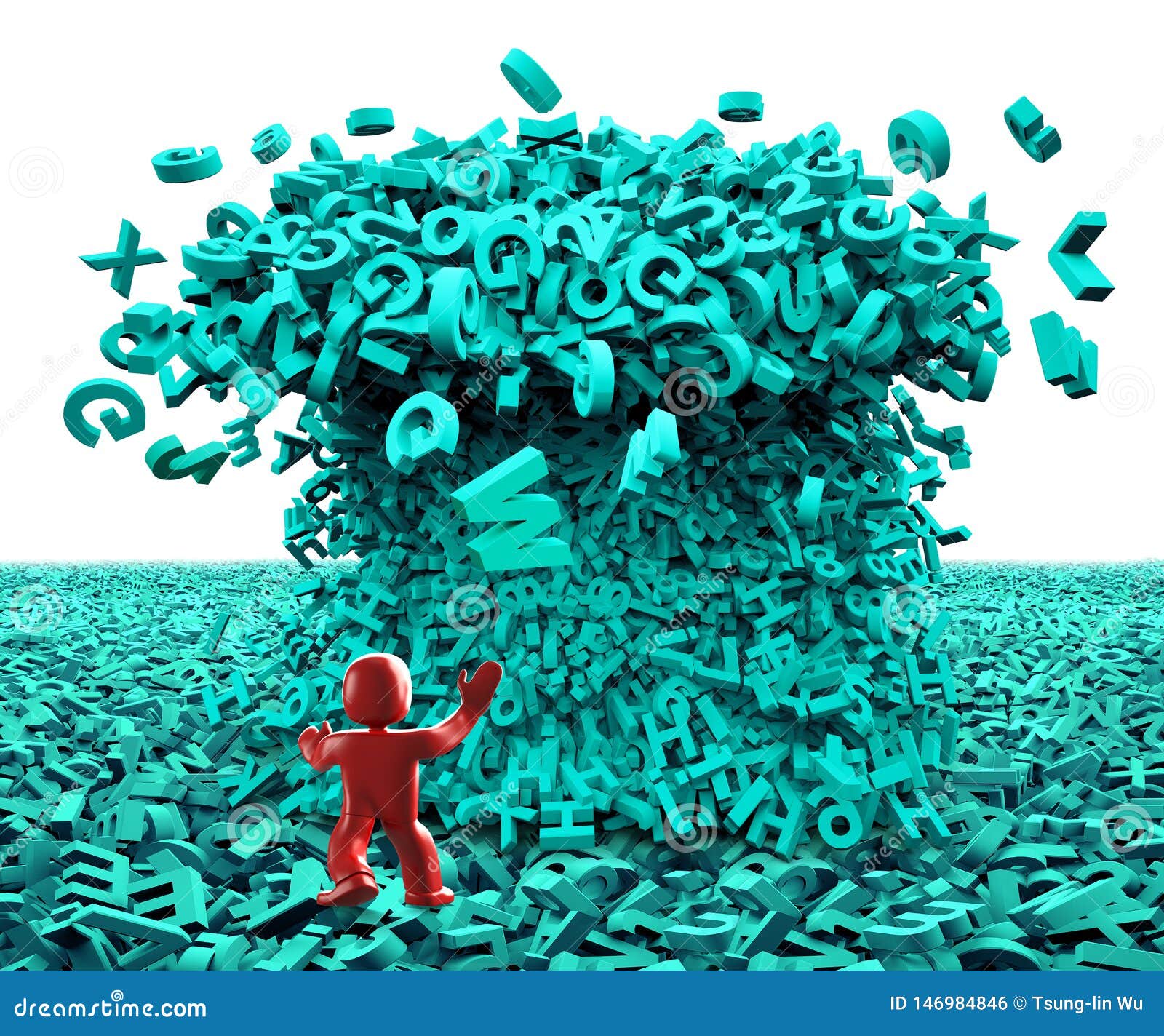 Big Data. Huge Characters Tsunami Wave. 3d Man. 3D Illustration Stock ...