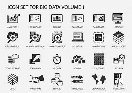 Big Data Icon Set in Flat Design Stock Vector - Illustration of ...
