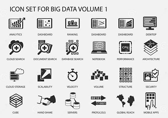 Big Data Icon Set in Flat Design Stock Vector - Illustration of ...
