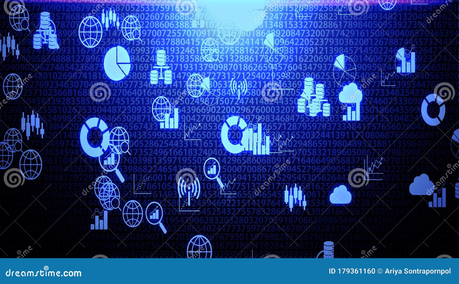Big Data Icon Set Hovering on the Randoming Numbers Code Background ...