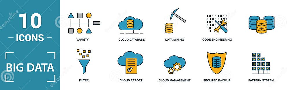 Big Data Icon Set. Include Creative Elements Cloud Hosting, Cloud Management, Data Science ...
