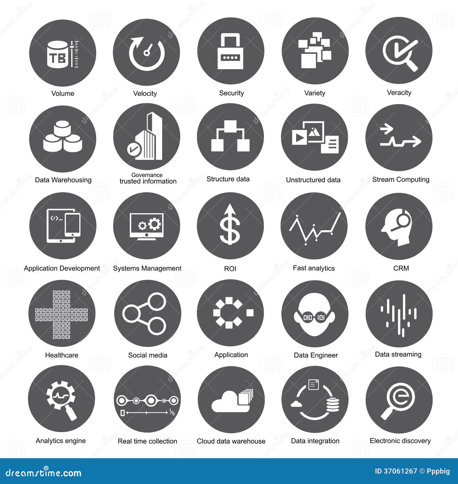 Big Data Icons, Data Management Buttons Stock Illustration ...