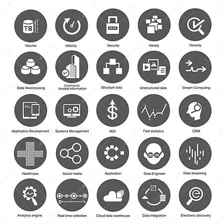 Big Data Icons, Data Management Buttons Stock Illustration ...