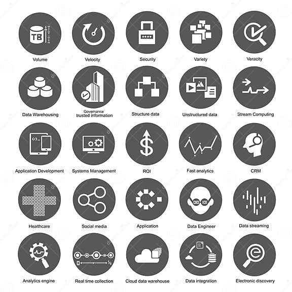 Big Data Icons, Data Management Buttons Stock Illustration ...