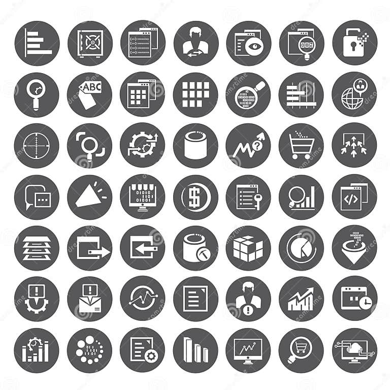 Big Data Icons, Data Management Buttons Stock Illustration ...