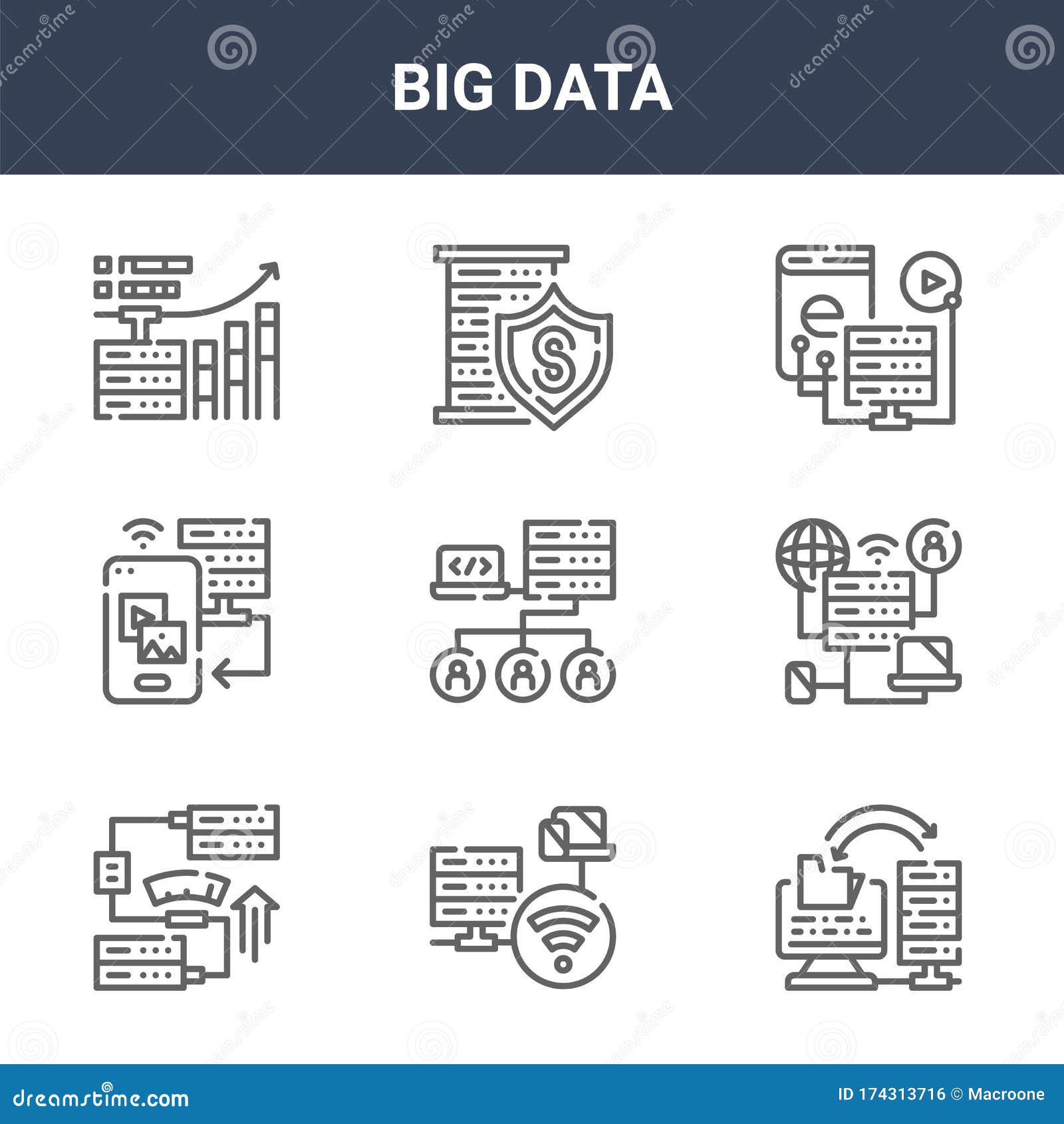 9 Big Data Icons Pack. Trendy Big Data Icons on White Background. Thin ...