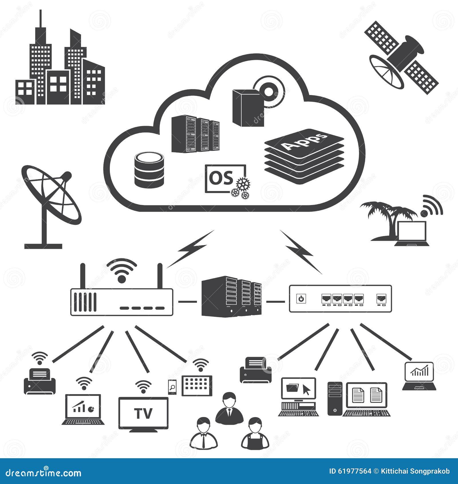 Big Data Icons Set, Cloud Computing. Stock Vector - Illustration of ...
