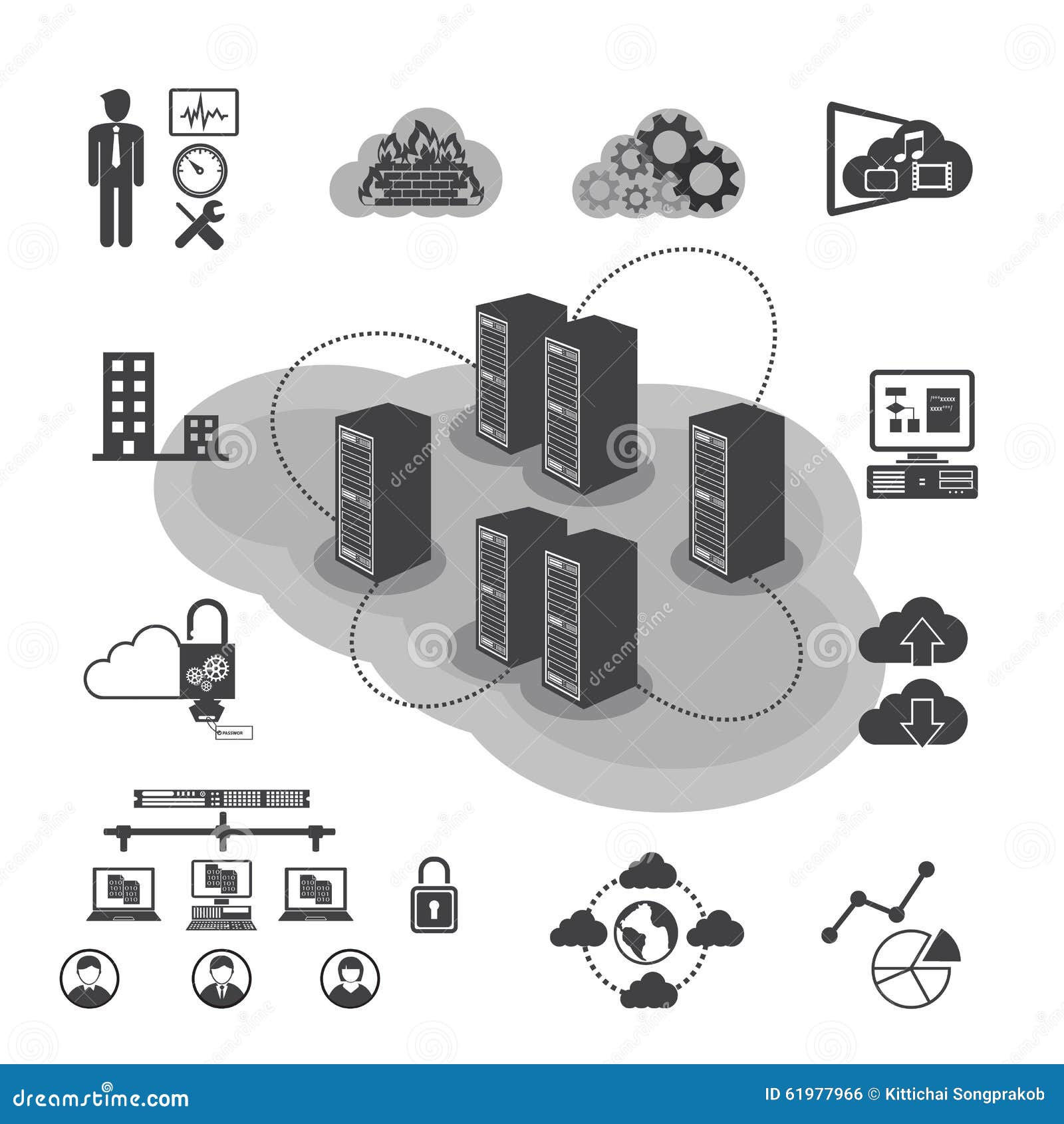 Big Data Icons Set, Cloud Computing. Stock Vector - Illustration of ...