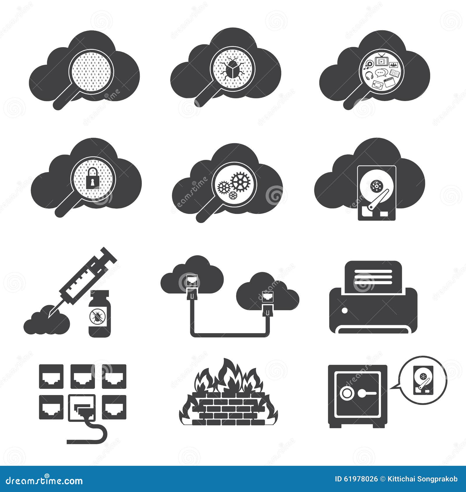 Big Data Icons Set, Cloud Computing. Stock Vector - Illustration of ...