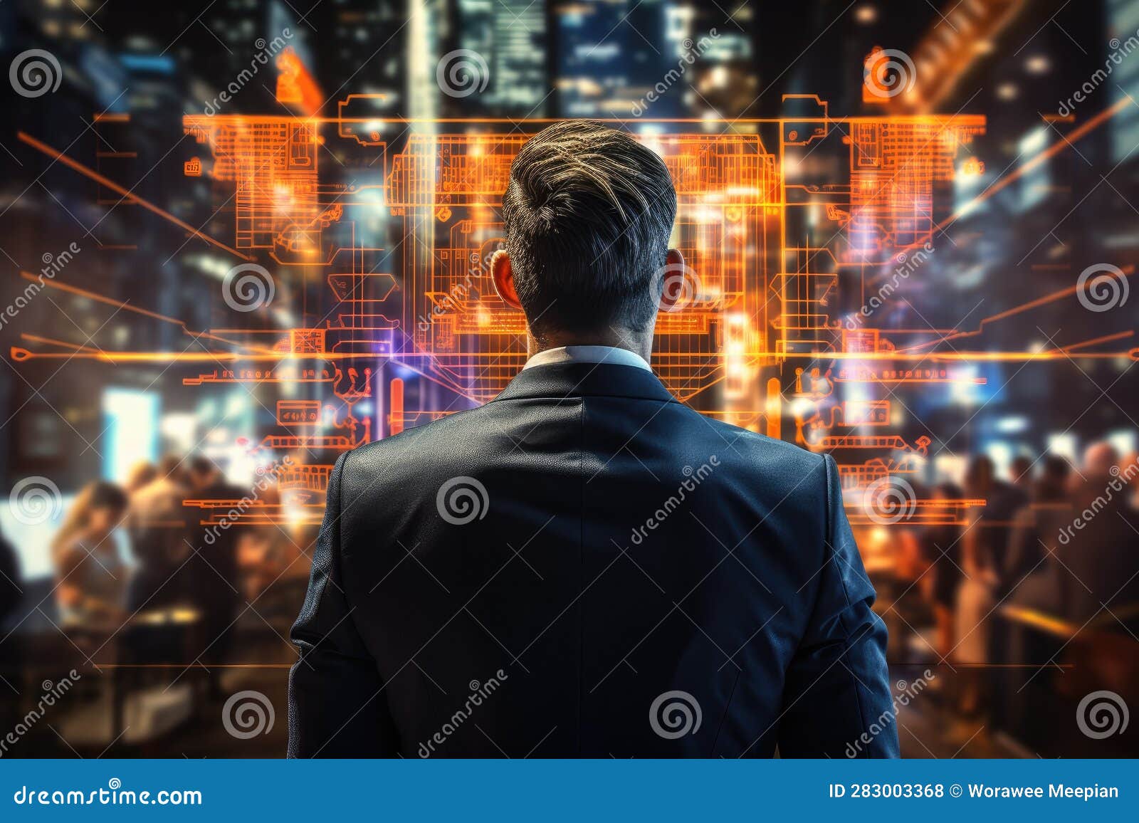 Big Data Information Structure on Screen. Businessman Research and ...