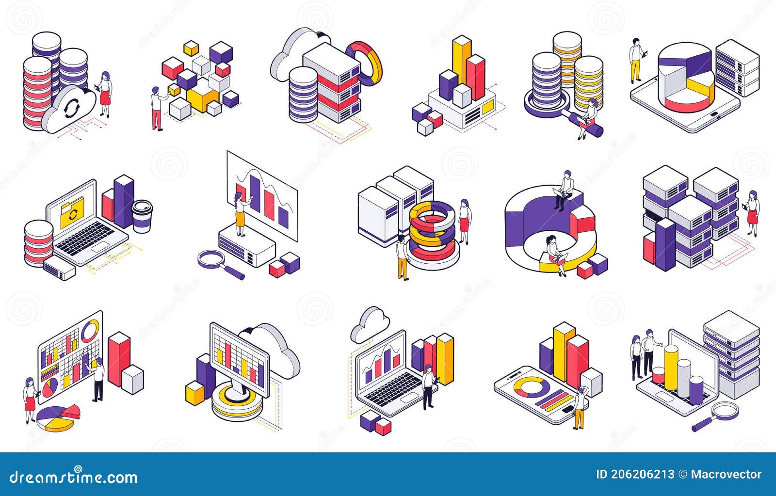 Big Data Isometric Set stock vector. Illustration of computing - 206206213