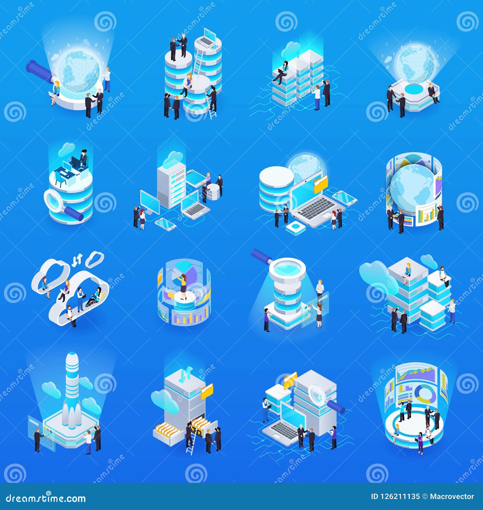 Big Data Isometric Set stock vector. Illustration of analytic - 126211135