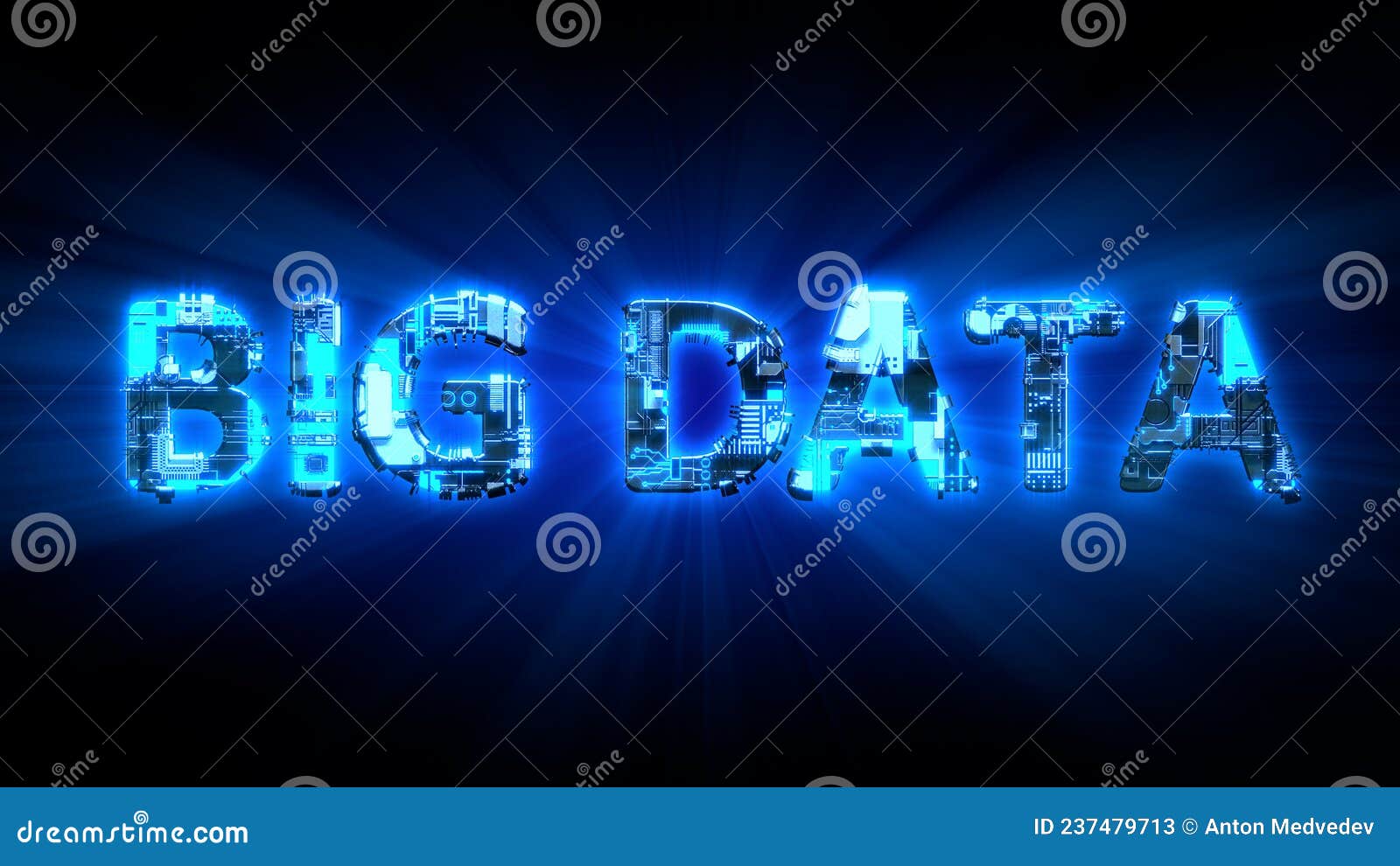 Big Data Lighting Blue Digital Cyber Text, Isolated - Industrial 3D ...