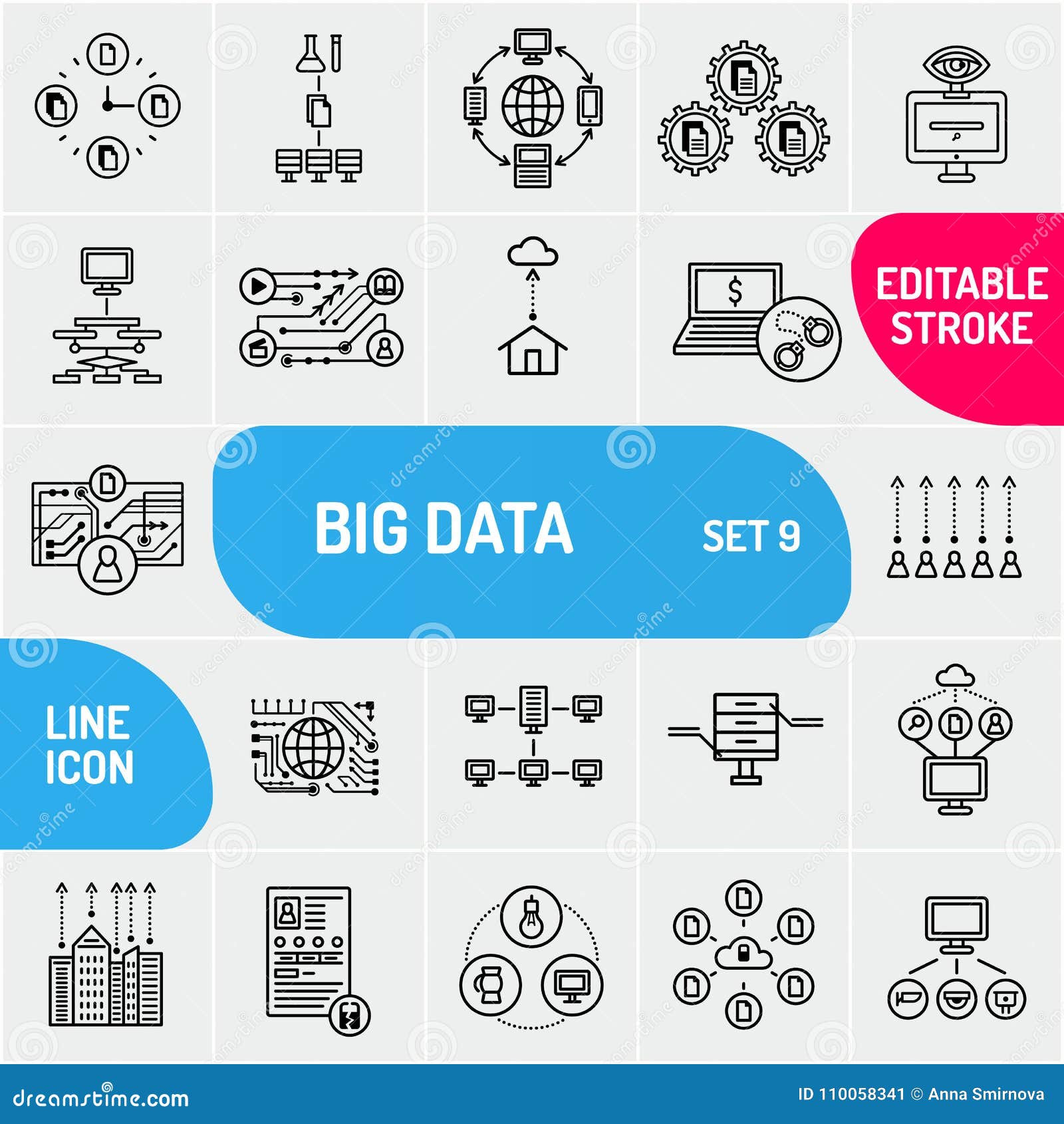 Big Data Line Icons Set. Data Analytics, Cloud Computing. Vector ...