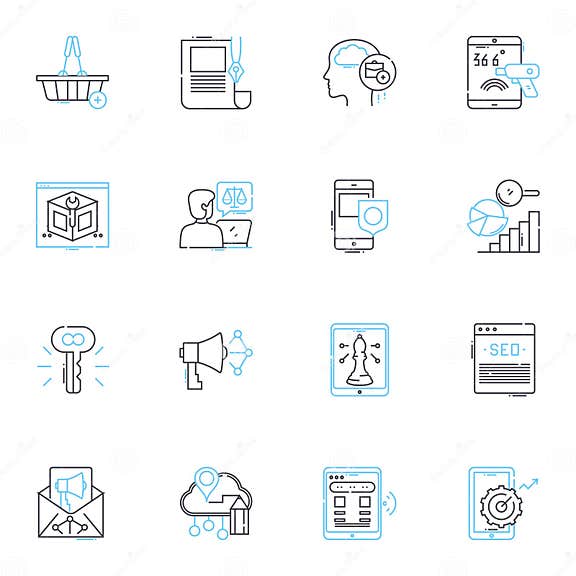 Big Data Linear Icons Set Analytics Insights Hadoop Algorithms Visualization Processing