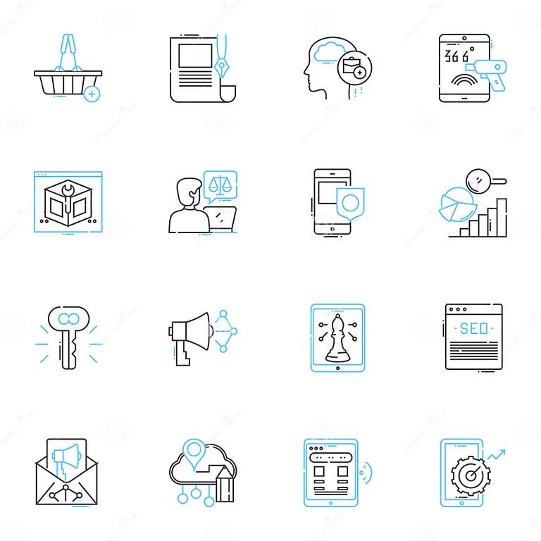 Big Data Linear Icons Set Analytics Insights Hadoop Algorithms Visualization Processing