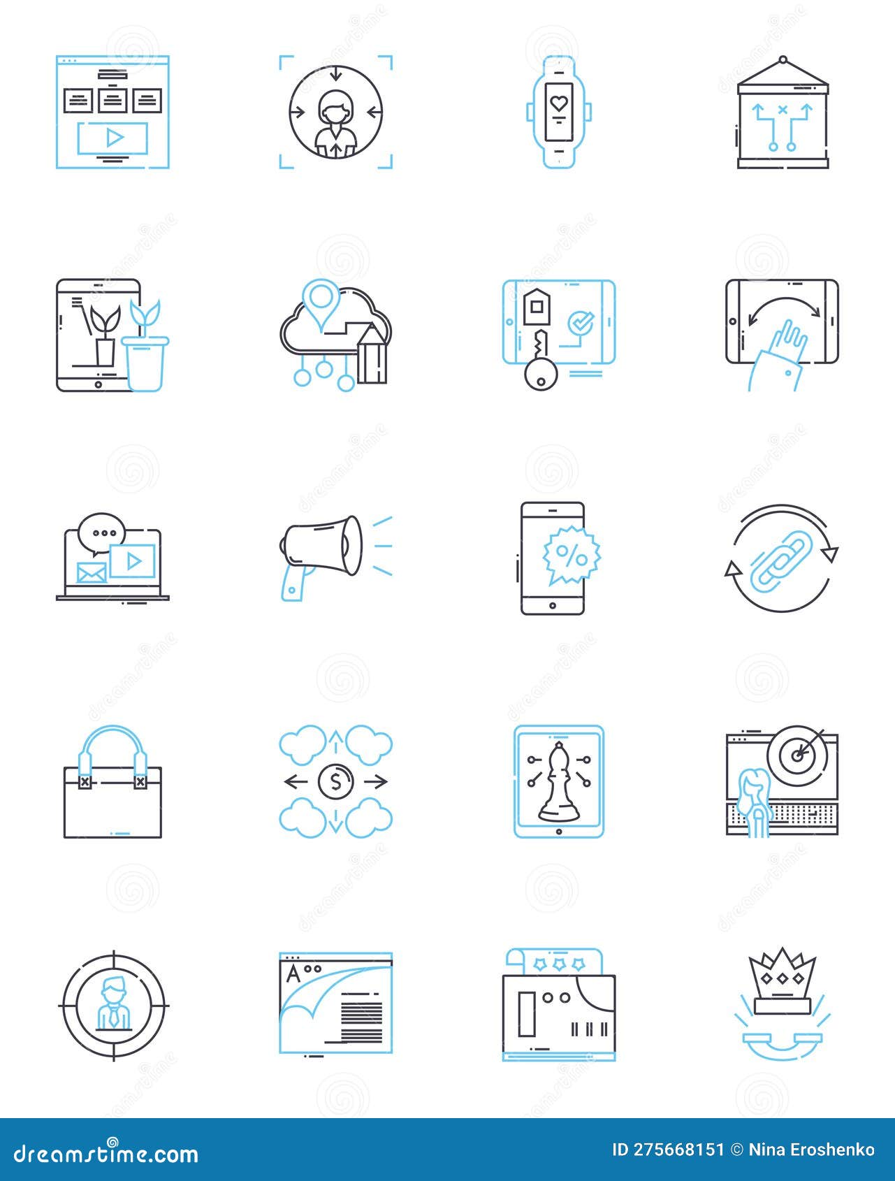 Big Data Linear Icons Set Analytics Insights Hadoop Algorithms Visualization Processing