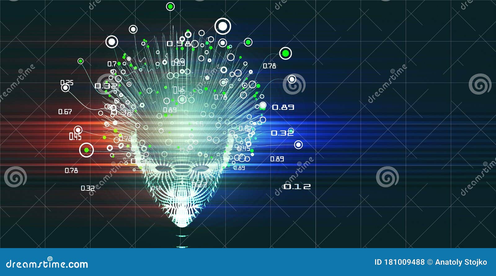 Big Data. Polygonal Head Front View and Data. Abstract Artificial ...