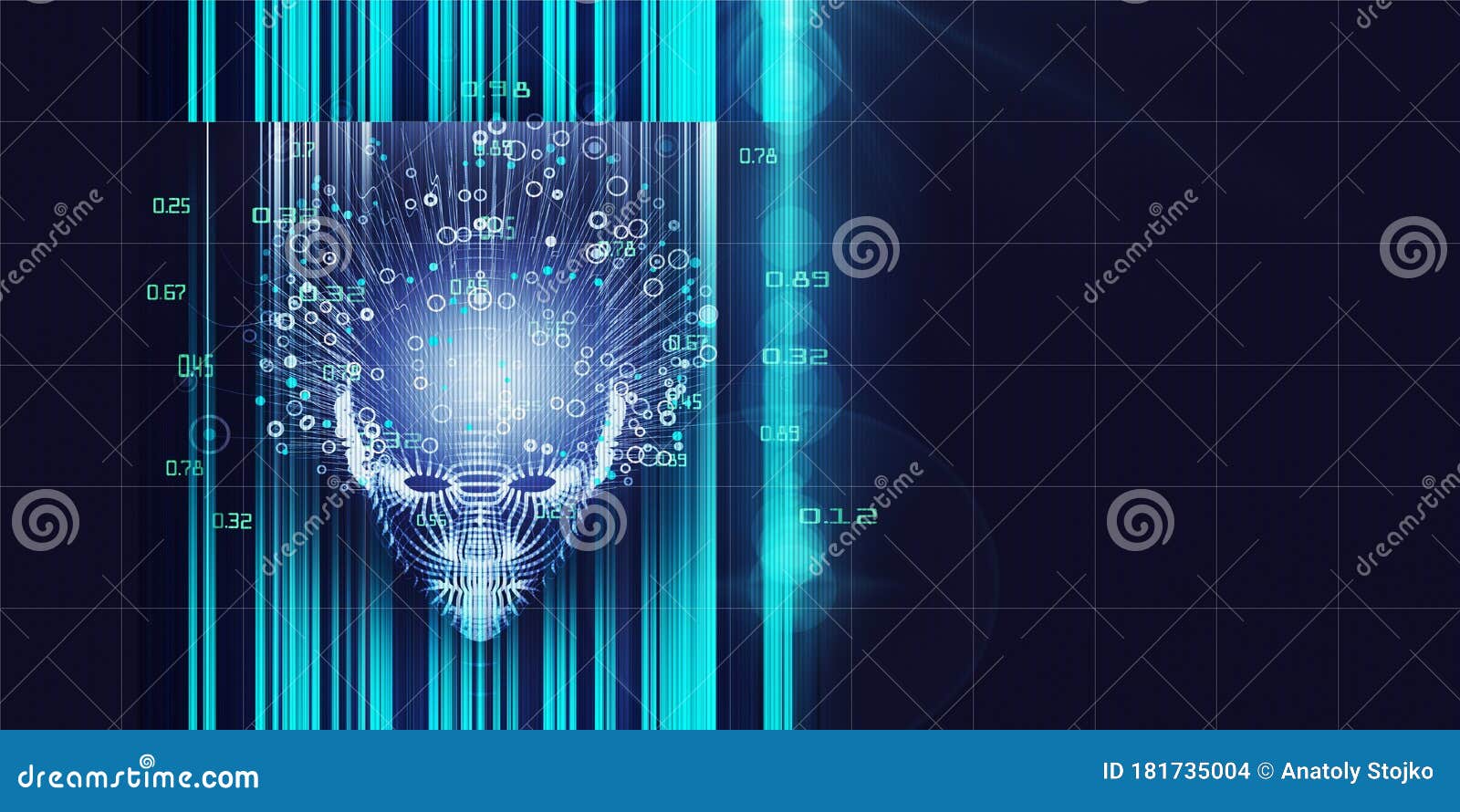 Big Data. Polygonal Head Front View and Data. Abstract Artificial ...