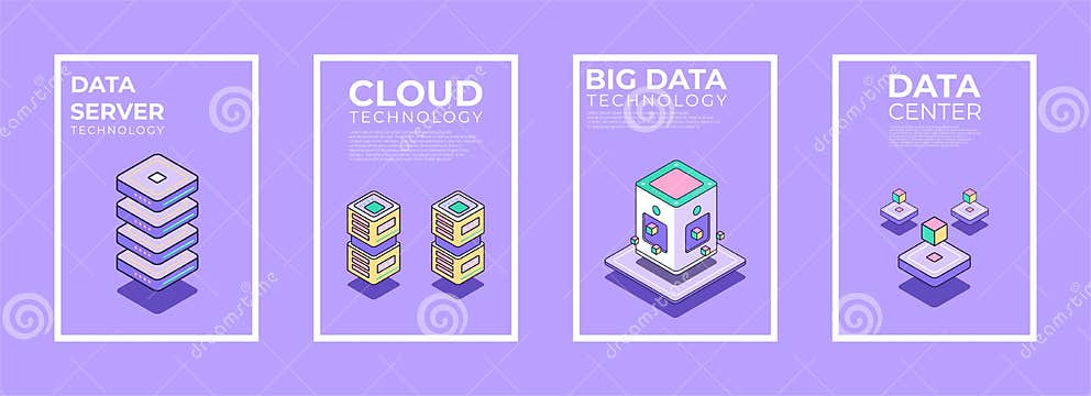 Big Data Poster Technology Set. Server Room Abstract Cover, Data Base ...